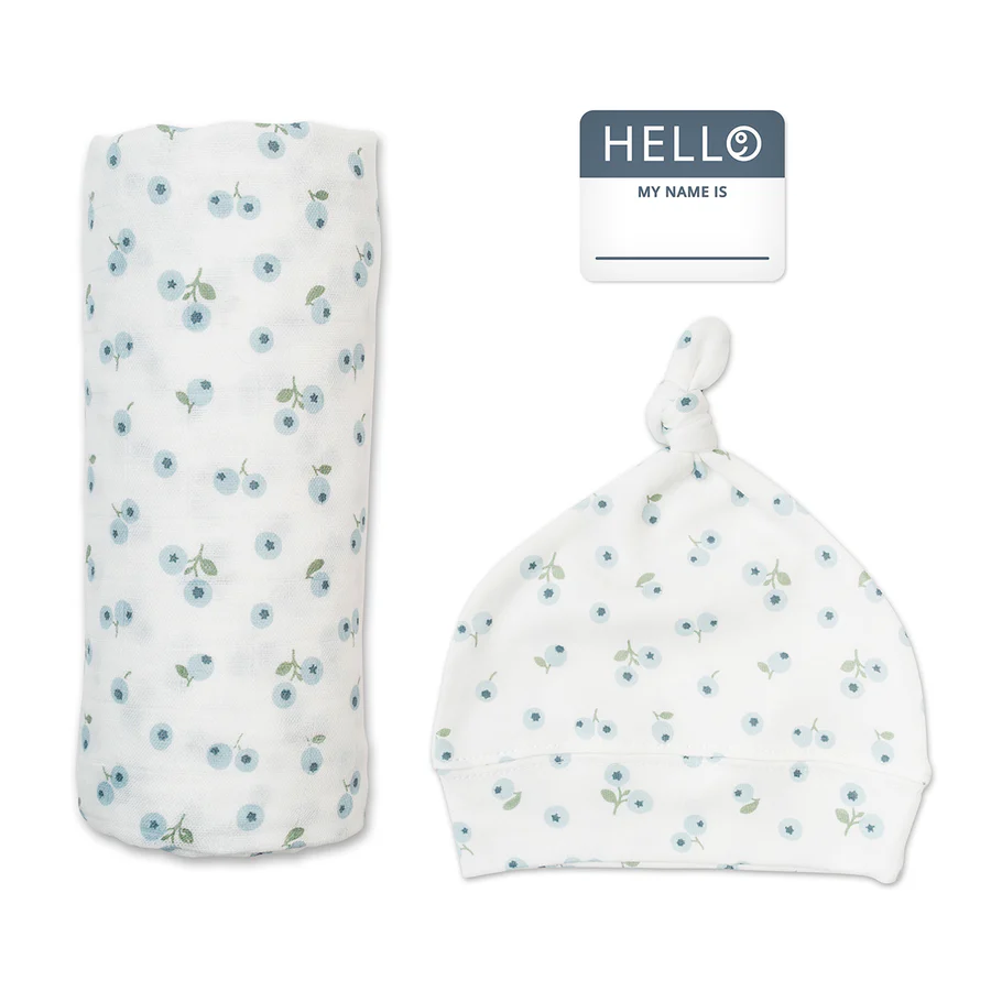 Bamboo Hat and Swaddle Newborn Gift Set - Blueberry - Baby Caboodle
